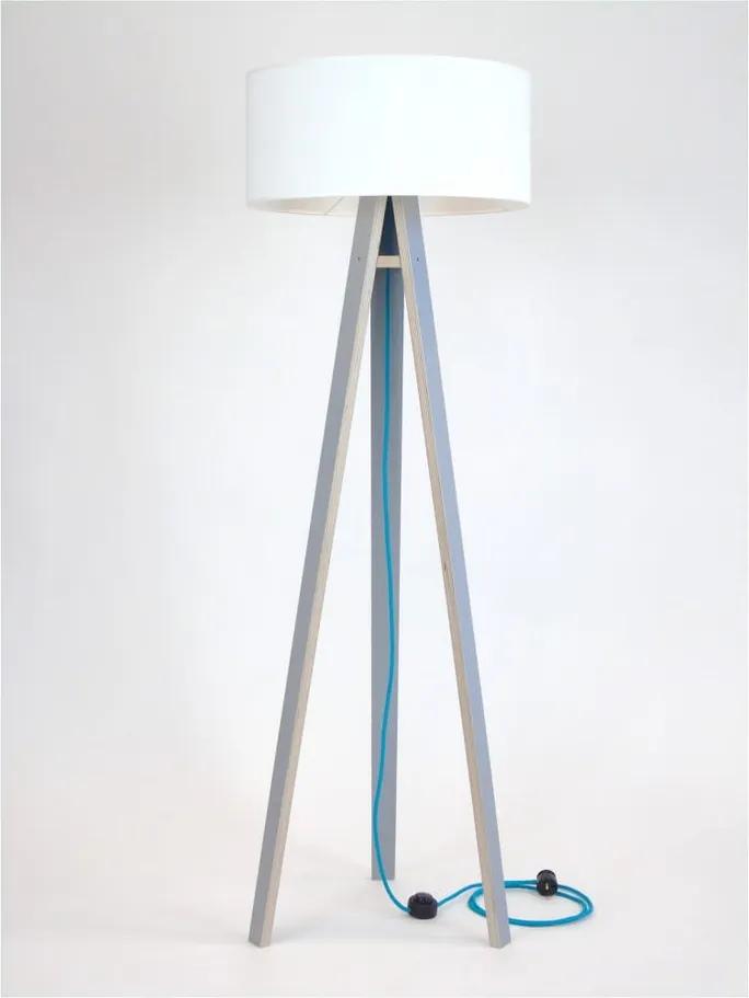 BonamiŠedá stojací lampa s bílým stínítkem a tyrkysovým kabelem Ragaba Wanda