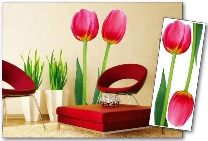 ST2 018 Samolepicí dekorace na zeď - Tulipány | 65 x 165 cm | zelená, růžová