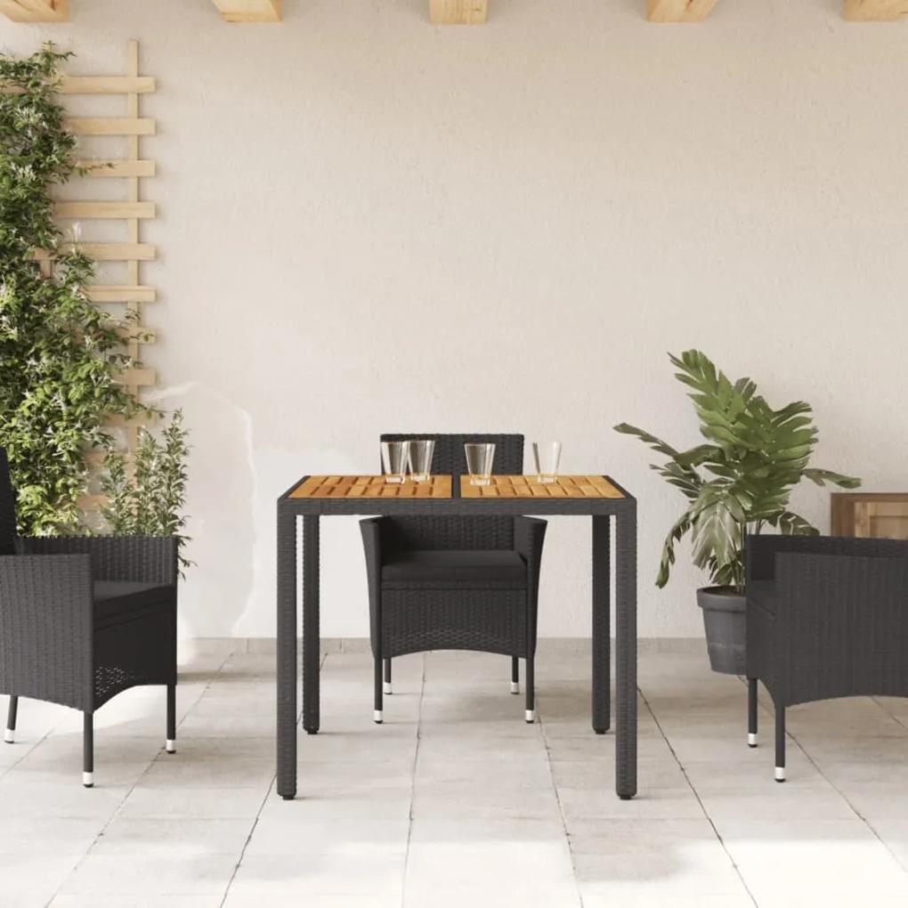 vidaXL Zahradní stůl s akáciovou deskou černý 90x90x75 cm polyratan [365529]