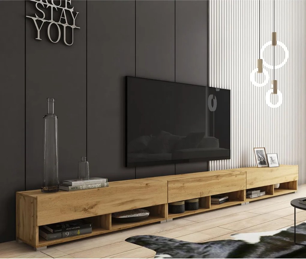 Široká TV skříňka 300 cm dub wotan Lowboard A (LOWA300WW + LED)
