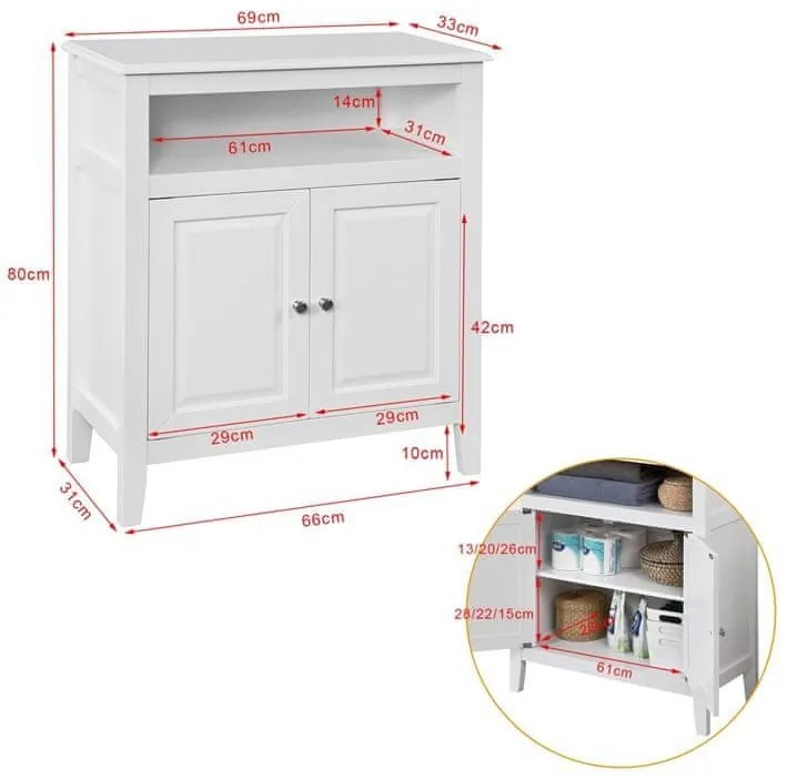 Sobuy FRG204-W Koupelnová komoda Koupelnová skříňka Příborník předsíňka Koupelnový nábytek Bílá 69x80x33cm
