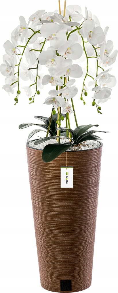 Orchidej umělá bílá kytice květy listy oblázky květináč Hnědá H 110 cm