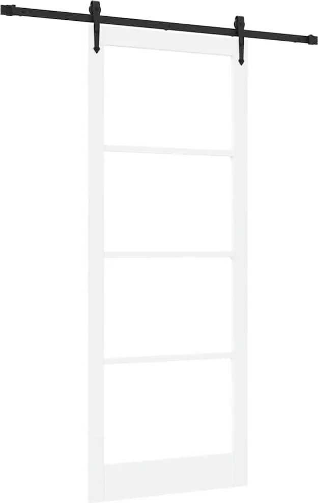 Posuvné dveře 93 x 232 cm Masivní borové dřevo a sklo Bílá 3332348