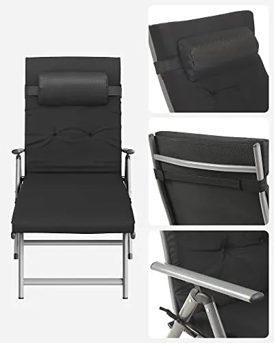 SONGMICS lehátko, s 6 cm silnou matrací, sklopné, max. nosnost 150 kg, černé