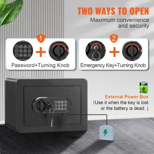 Trezor, 14,2 l, domácí trezor, ocelový bezpečnostní trezor s digitální klávesnicí