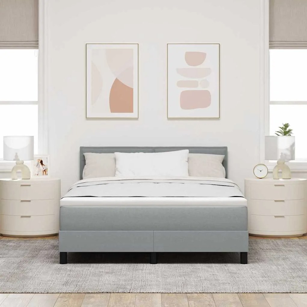 Postel s boxspringem s čelo Světle šedá 140 x 200 cm textil 3338615