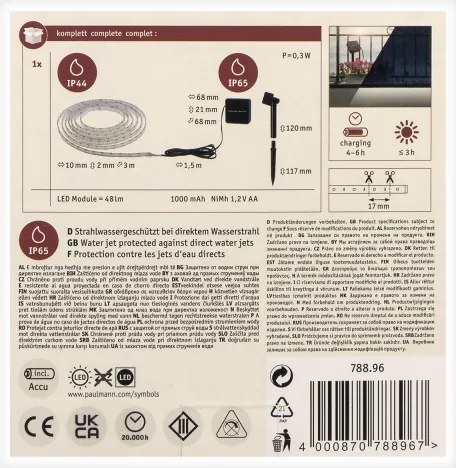 Paulmann 78896 - LED/0,3W IP44 Solární pásek 3m 1,2V 1000 mAh