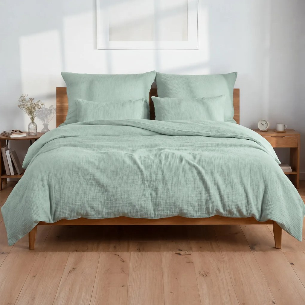 Mušelínové prodloužené povlečení Dusty green Velikost: 140 x 220 + 70 x 90