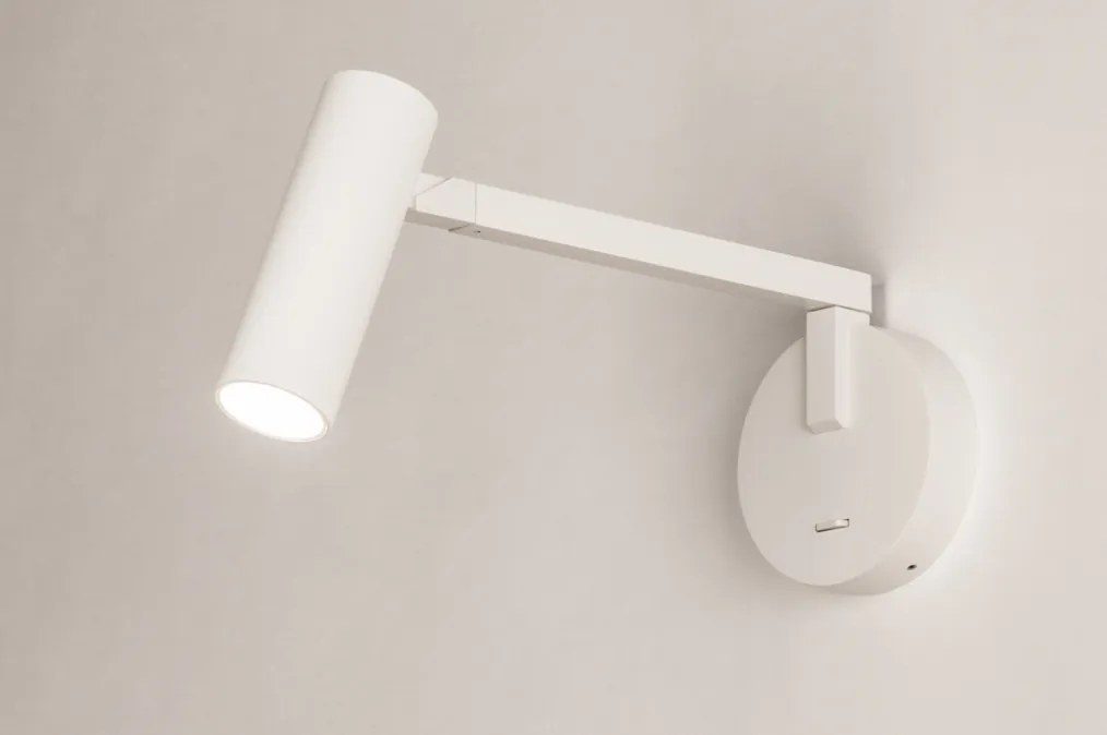 Nástěnné designové svítidlo s ramenem a vypínačem Conno White