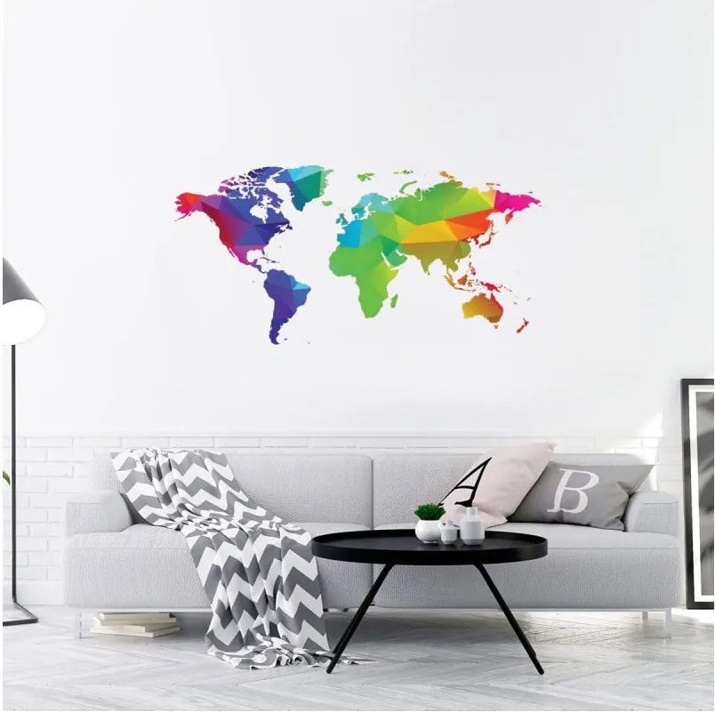 Nástěnná samolepka Ambiance Wall Decal Origami Rainbow World Map, 40 x 80 cm