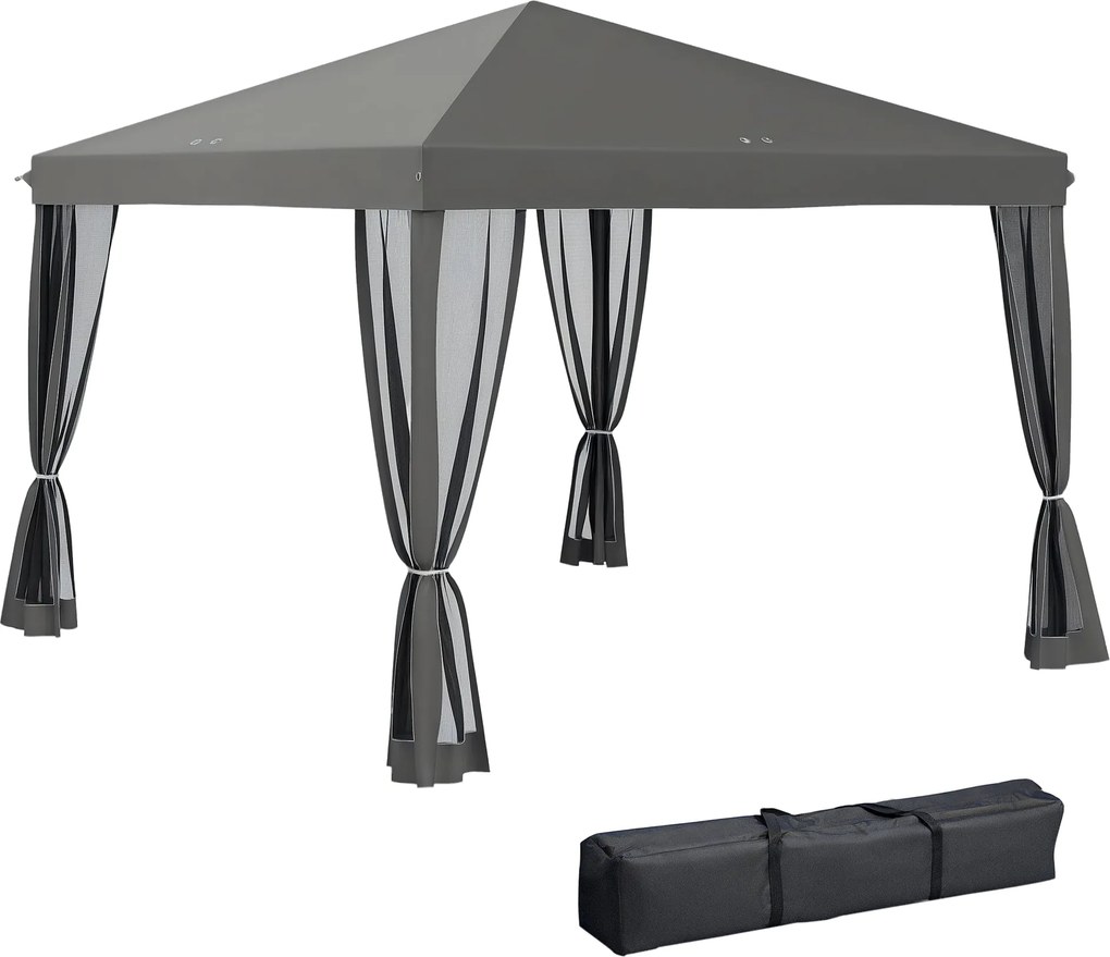 Pavilon Outsunny 3x3m, voděodolný robustní zimní skládací pavilon s UV ochranou, skládací zahradní stan s 4 bočními panely, taška pro kempování, světl