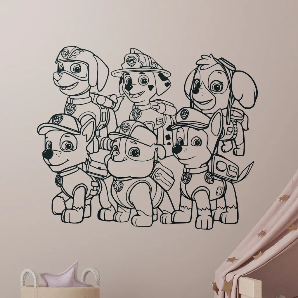 Živá Zeď Samolepka na zeď Tlapková patrola smečka Barva: černá, Velikost: 60 x 48 cm