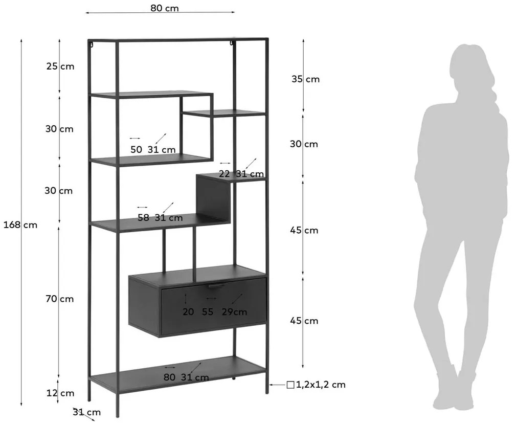 Černý kovový regál Kave Home Shantay 168 x 80 cm