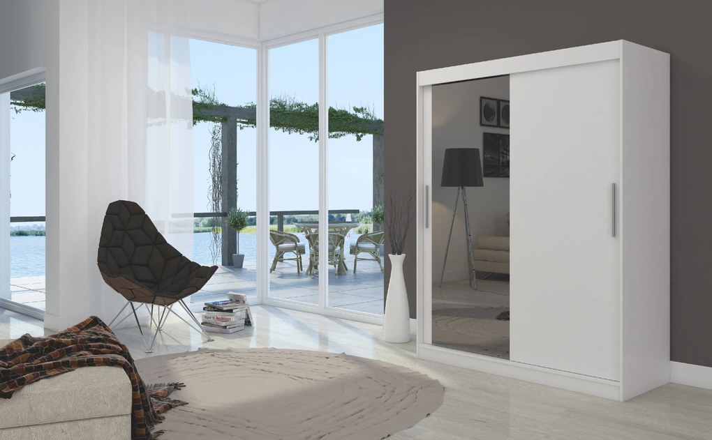 ADRK Furniture Skříň posuvná se zrcadlem BIANCO 150 ADRK-SW-BIA-W-150