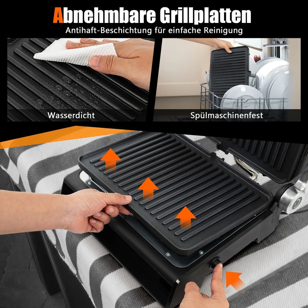 Costway 3-v-1 1800 W Panini lisovací gril s nepřilnavými deskami elektrický gril