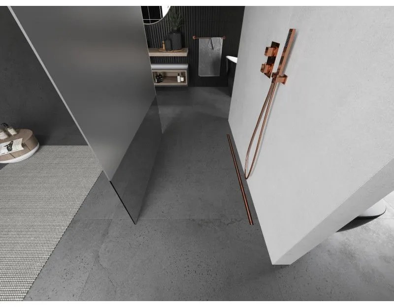 Mexen Kioto, sprchová zástěna Walk-In 120 x 200 cm, 8mm čiré sklo-námraza, měděný matný profil, 800-120-002-65-35
