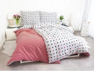 BedTex BAVLNĚNÉ POVLEČENÍ Renforcé - Srdíčka a puntíky červené 140x200/70x90cm