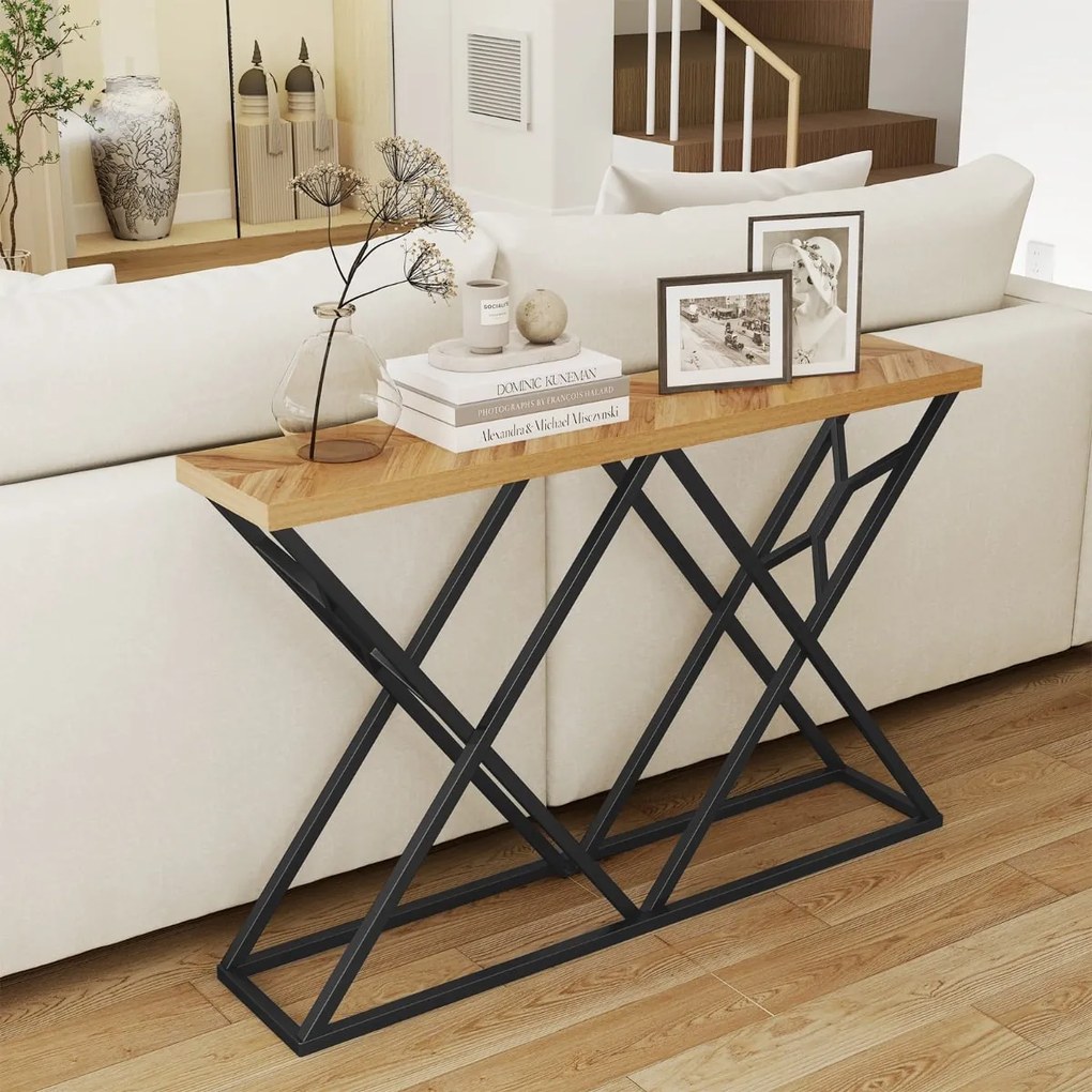 Costway 140 cm Konzolový stůl Farmhouse Entry Table s geometrickou kovovou