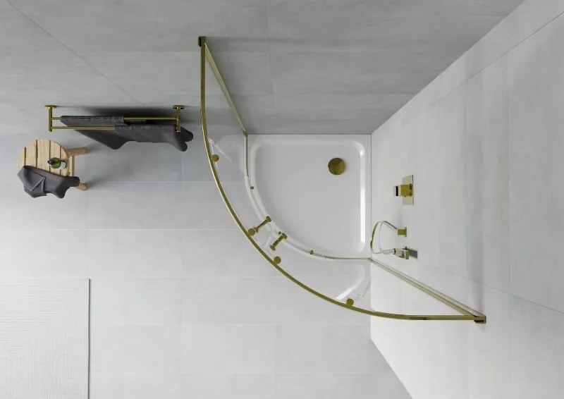 Mexen Rio sprchový kout půlkruhový 90 x 90 cm, transparentní, zlatý + vanička Flat, bílá - 863-090-090-50-00-4110G