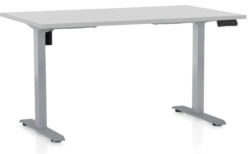 Výškově nastavitelný stůl OfficeTech B, 140 x 80 cm, šedá podnož, světle šedá
