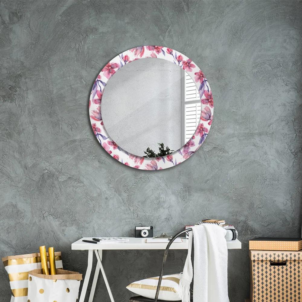 Kulaté dekorativní zrcadlo Akvarely květin fi 70 cm