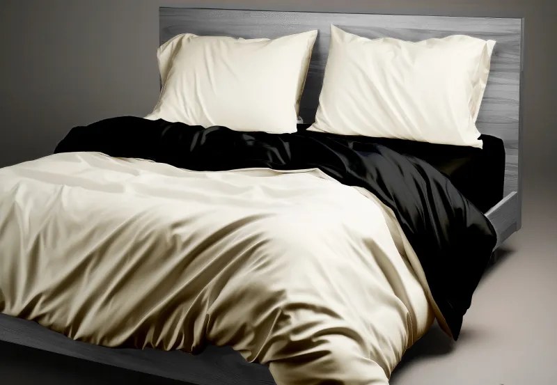 Ervi Luxsusní Bavlněné saténové oboustranné bavlněné povlečení - béžové/černé