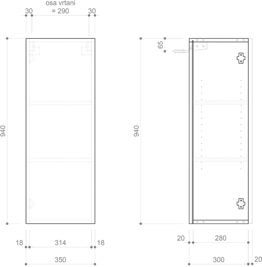 Sapho ESPACE 35 x 94 x 32 cm ESC530-3030 skříňka 1x dvířka levá/pravá bílá lesk