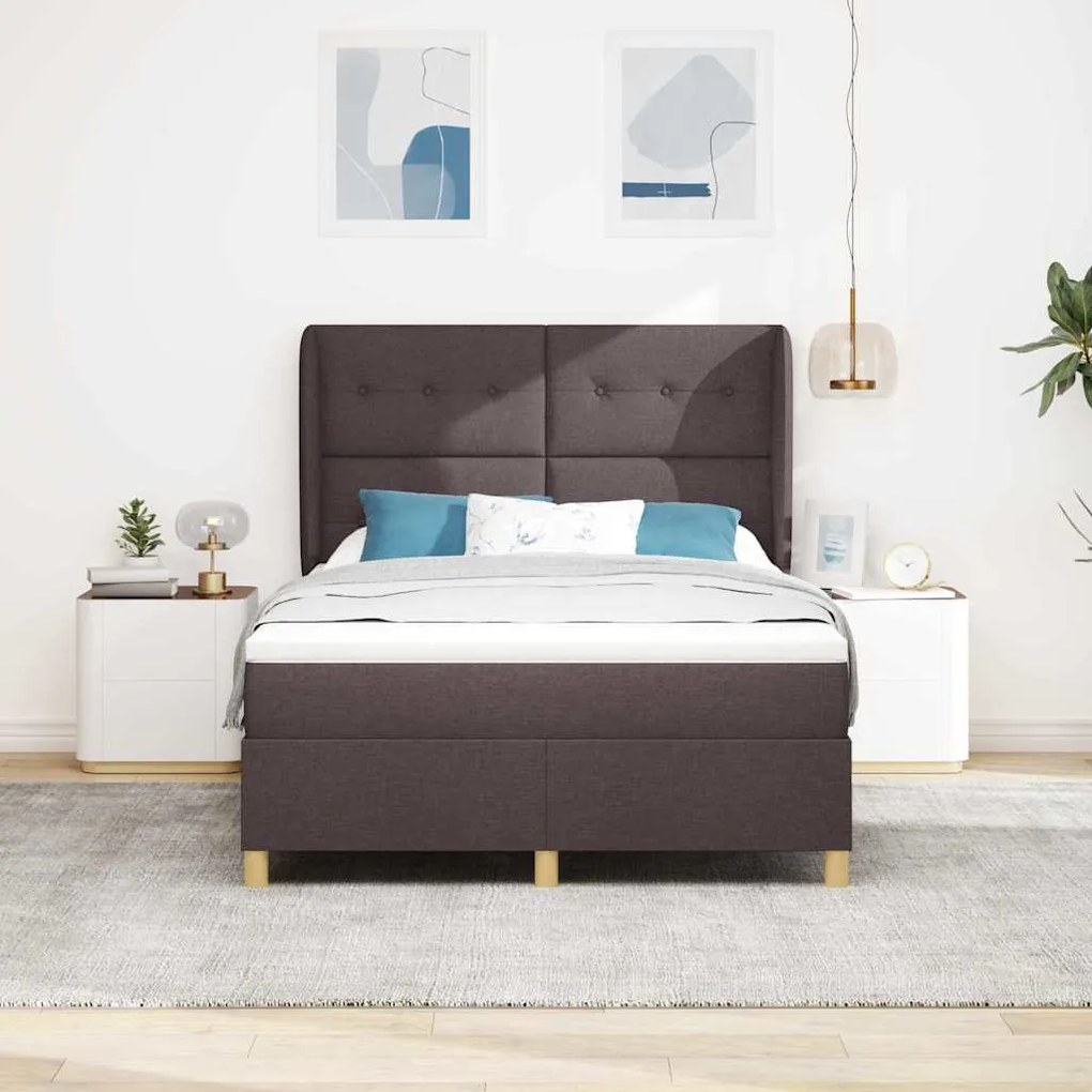Postel s boxspringem s čelo Tmavě hnědá 200 x 140 cm textil 3340756