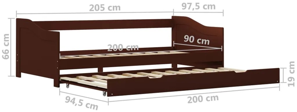 vidaXL Marketos Rám vysouvací postele/pohovky tmavě hnědý borovice 90 x 200 cm