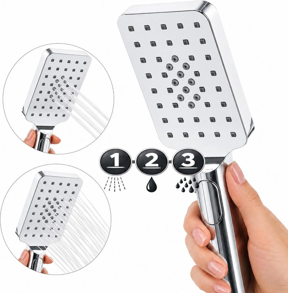 Erga Oslo, sprchový set s baterií, poličkou, výtokem a hlavovou sprchou 30×30 cm, chromová, ERG-YKA-BP.OSLO-30-CHR