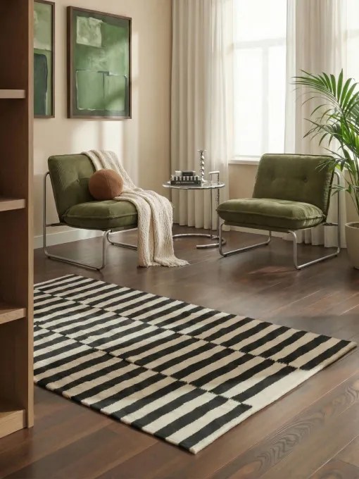 Oboustranný koberec Hanse Home Vika černý / naturální / bílý