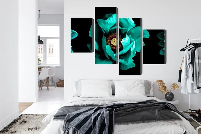 Vícedílný obraz Tyrkysové Květy Na Černém Pozadí Nedostatek Nedostatek Přírodní plátno 240x150