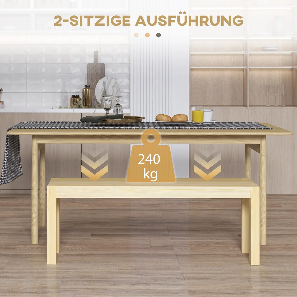 HOMCOM 2místná dřevěná lavice venkovského stylu, kuchyňská lavice do obývacího pokoje, do 240 kg, borovicové dřevo, přírodní, 120x33x45cm