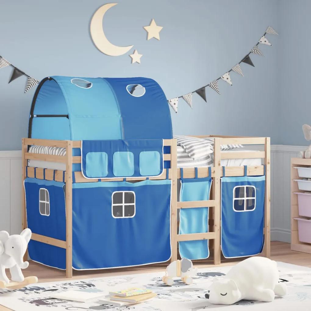 Dětská patrová postel se závěsy modrá 90 x 200 cm borovice,  3283845