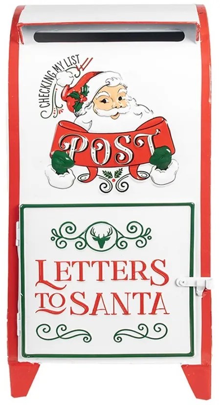 Bílo-červená kovová dekorační schránka Letters to Santa - 20*20*41 cm