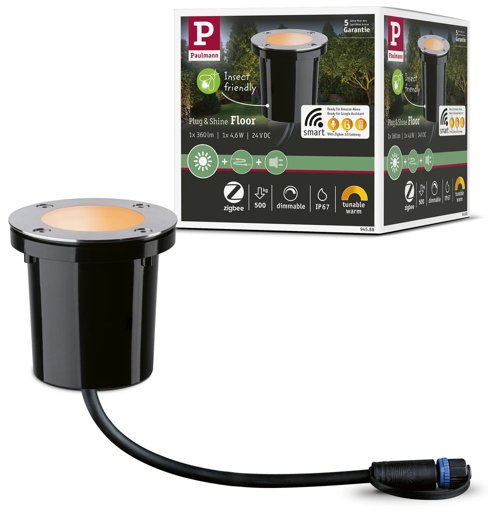 Paulmann 94588 Plug&Shine zápustné venkovní svítidlo 4,6W LED Tunable White, průměr 9,8cm, IP67, ZigBee