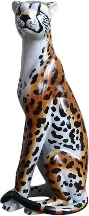 Sedící leopard – keramická socha, elegantní ručně vyrobená zvířecí dekorace do interiéru