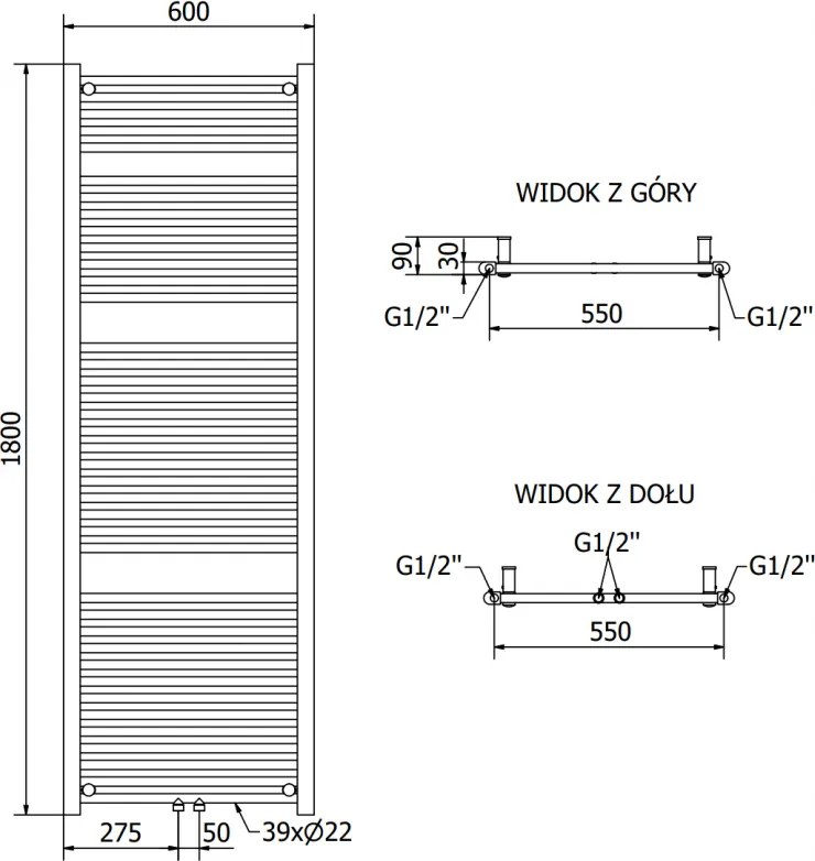 Mexen Mars, elektrické topné těleso 1800x600 mm, 900W, černá, W110-1800-600-2900-70