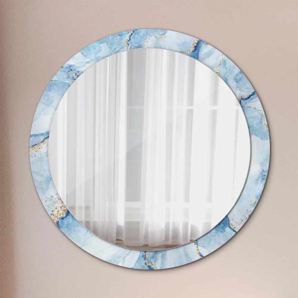 Kulaté dekorativní zrcadlo Modré mramorové zlato fi 90 cm