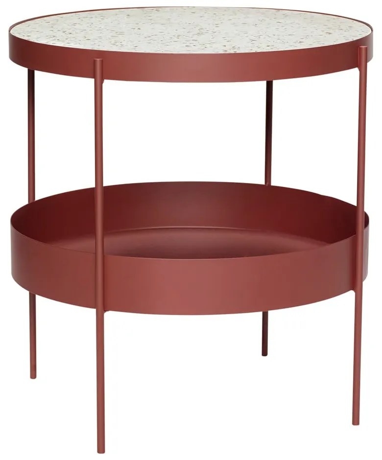 Tmavě červený železný odkládací stolek s mramorovou deskou Hübsch Perro