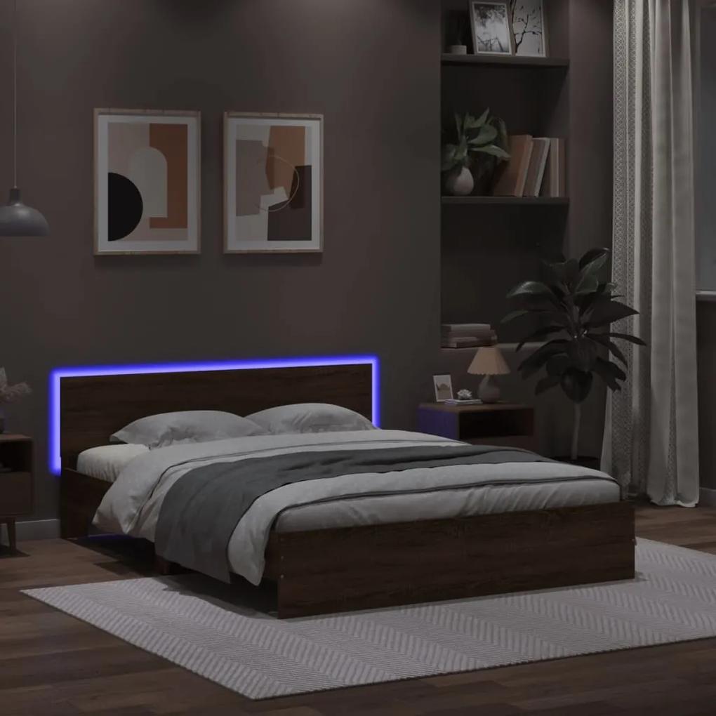 Rám postele s čelem a LED osvětlením hnědý dub 160 x 200 cm,  3207601