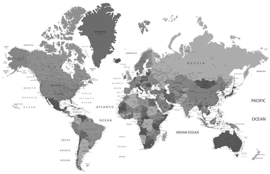 Obraz mapa světa v černobílé barvě - 60x40 cm