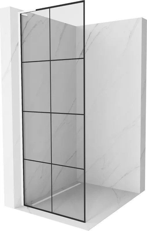 Mexen Kioto L, sprchová zástěna Walk-In 70 x 200 cm, 8mm čiré sklo černý vzor, ​​bílý profil, 800-070-103-20-77