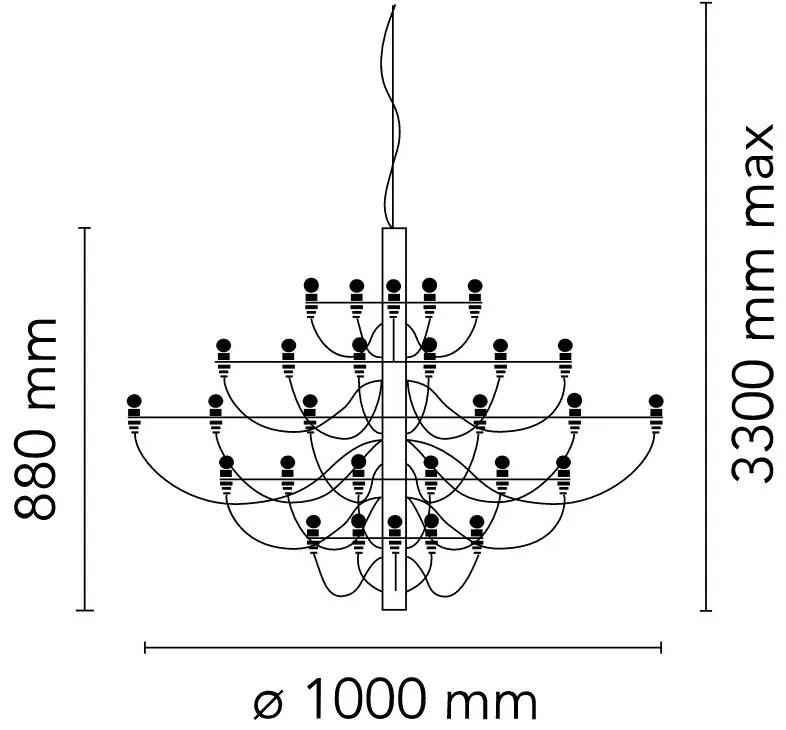 Flos 2097-50, luxusní matně černý lustr, 50x15W E14 mléčná, prům. 100cm, výška 88cm