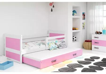 Dětská postel s výsuvnou postelí RICO 190x80 cm Bílá Ružové