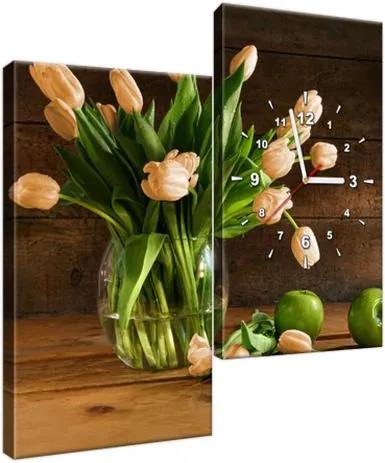 Tištěný obraz s hodinami Nádherné tulipány a zelená jablka 60x60cm ZP2151A_2J