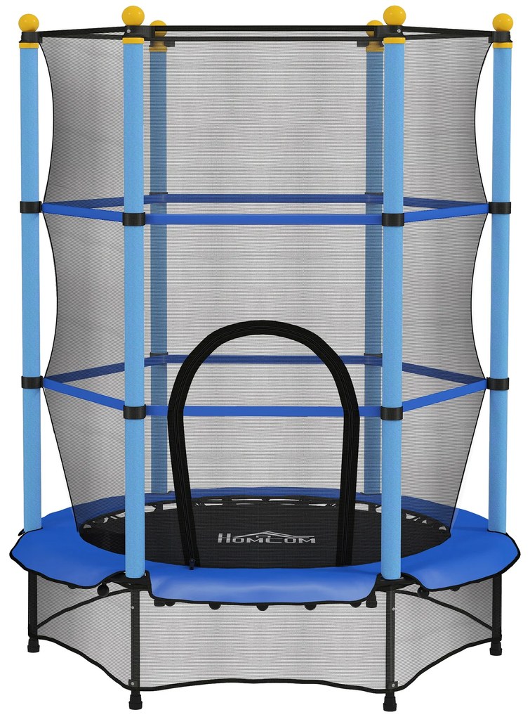 HOMCOM dětská trampolína Ø140 cm, trampolína s ochrannou sítí, kryt hran, zahradní trampolína pro děti 3-10 let, max. zatížení 50 kg, modrá barva