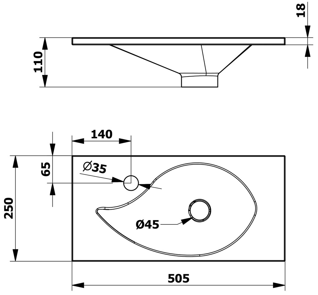 Sapho, AQUA litý mramor umyvadlo 50,5x1,8x25cm, bílá, 10053