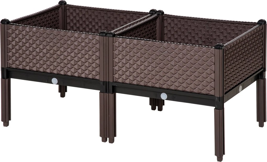 Outsunny Sada 2 Zvednutých Čtvercových Květináčů pro Exteriér – Kombinovatelné Květináče pro Zahradu a Terasu 50x50x46,5 cm Hnědé | Aosom