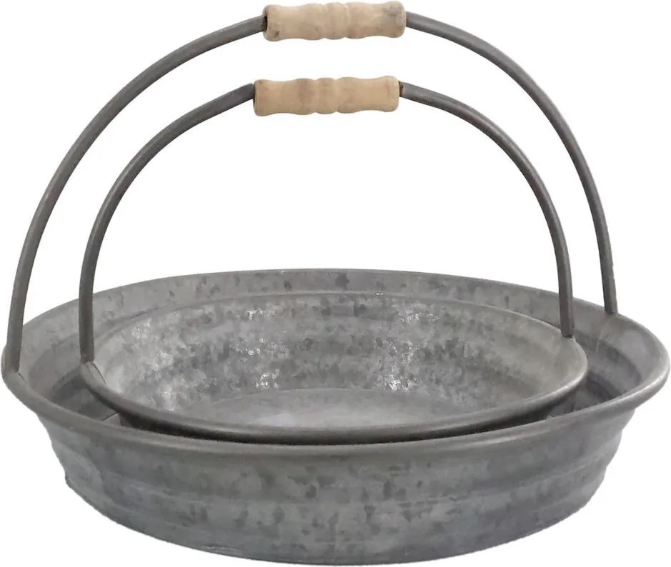 Set 2ks plechový antik podnos s rukojetí Old French - 36*21/ 28*19 cm